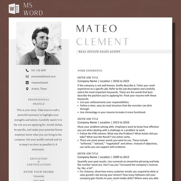 Modern Resume Man Template - Etsy