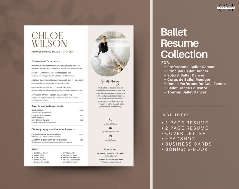 Ballet Resume Bundle for Canva, Resume Template Canva Resume, Cover ...