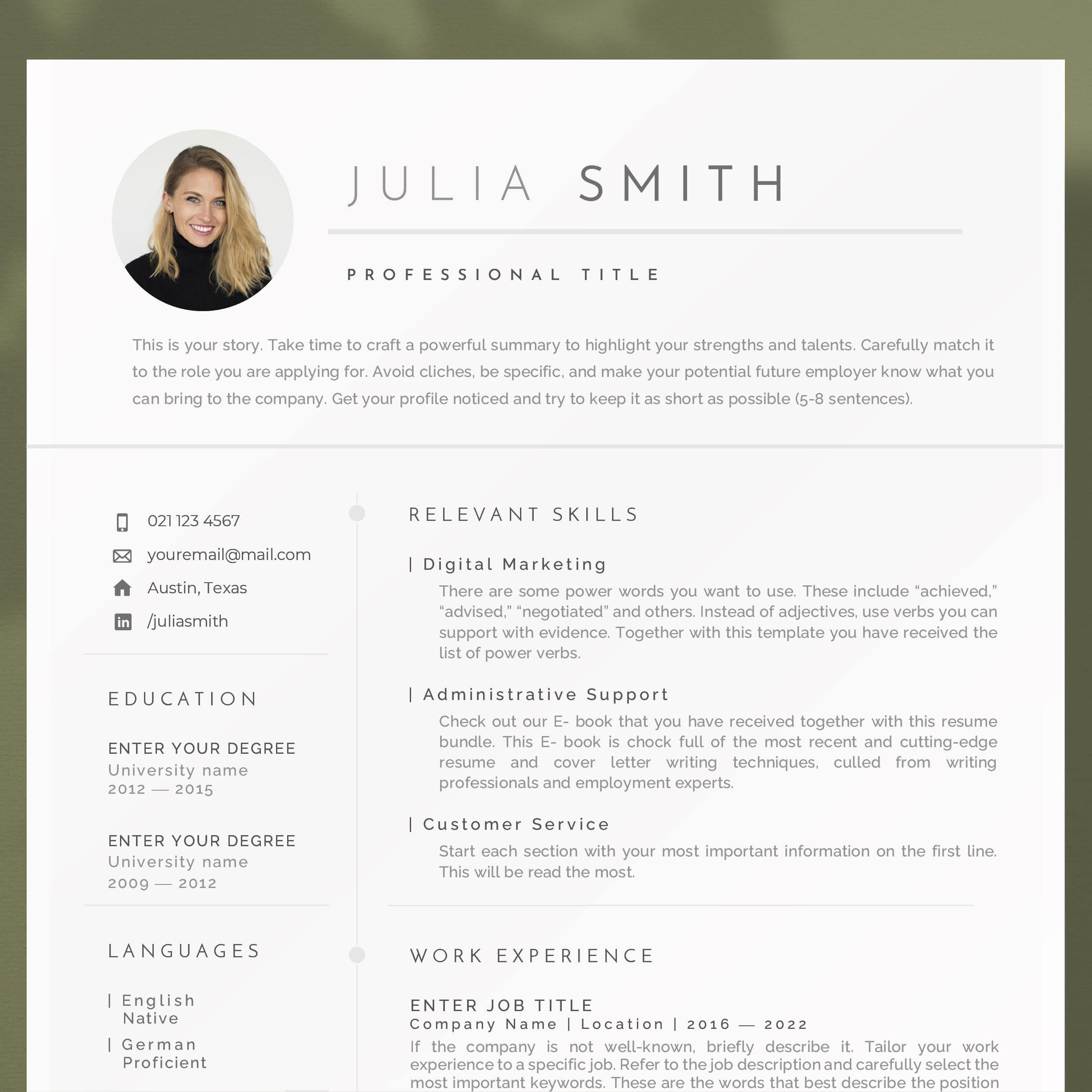 Combination Resume and Cover Letter, Skills Based Resume Template MS ...