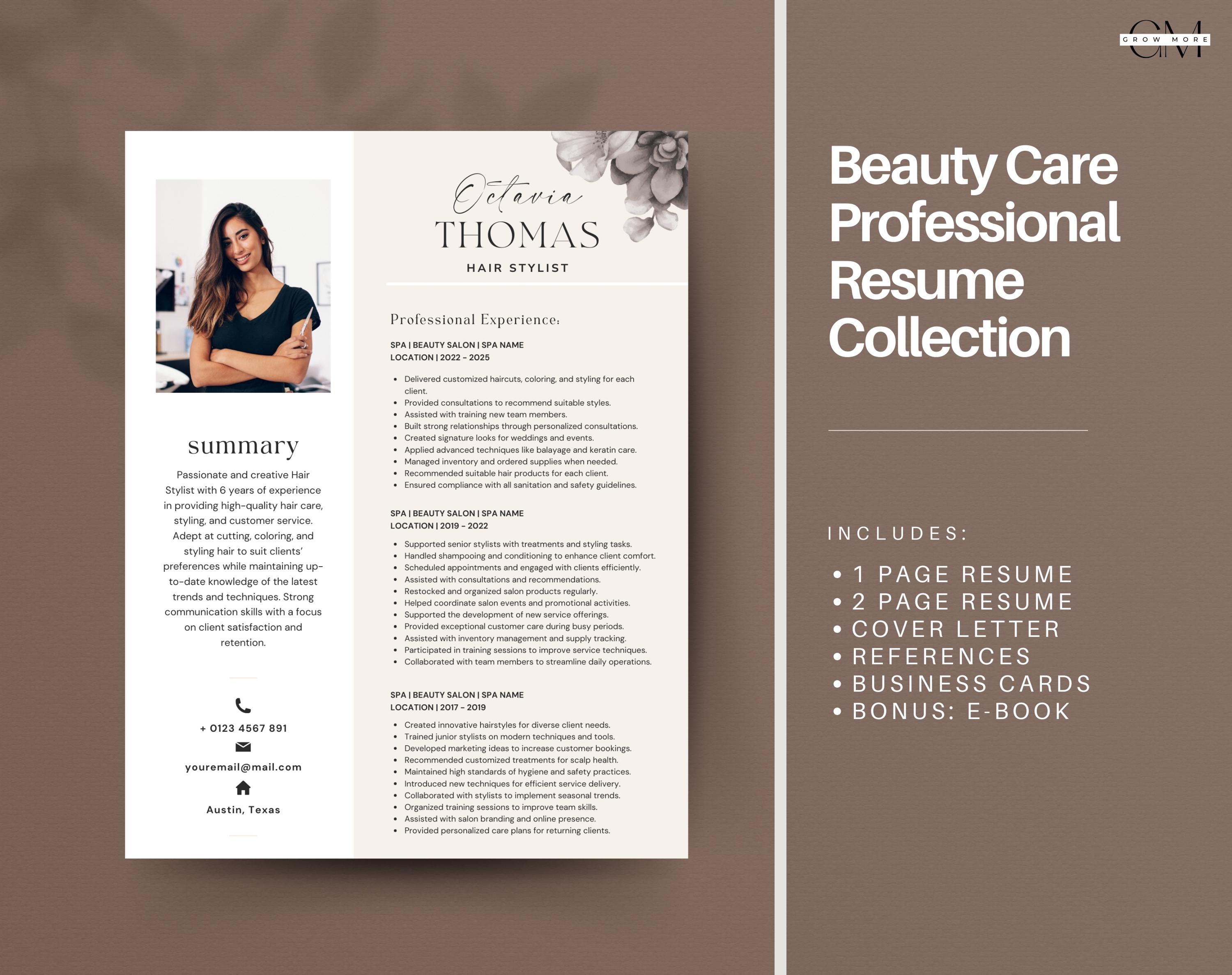 Floral Hair Stylist Resume Template, Beauty Industry CV (canva) - Etsy