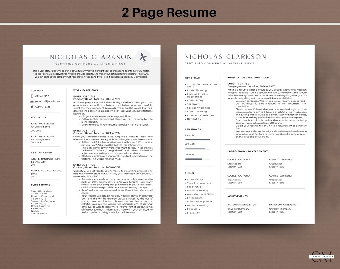 Airline Pilot Resume Template for Word, Modern Pilot Resume Template ...