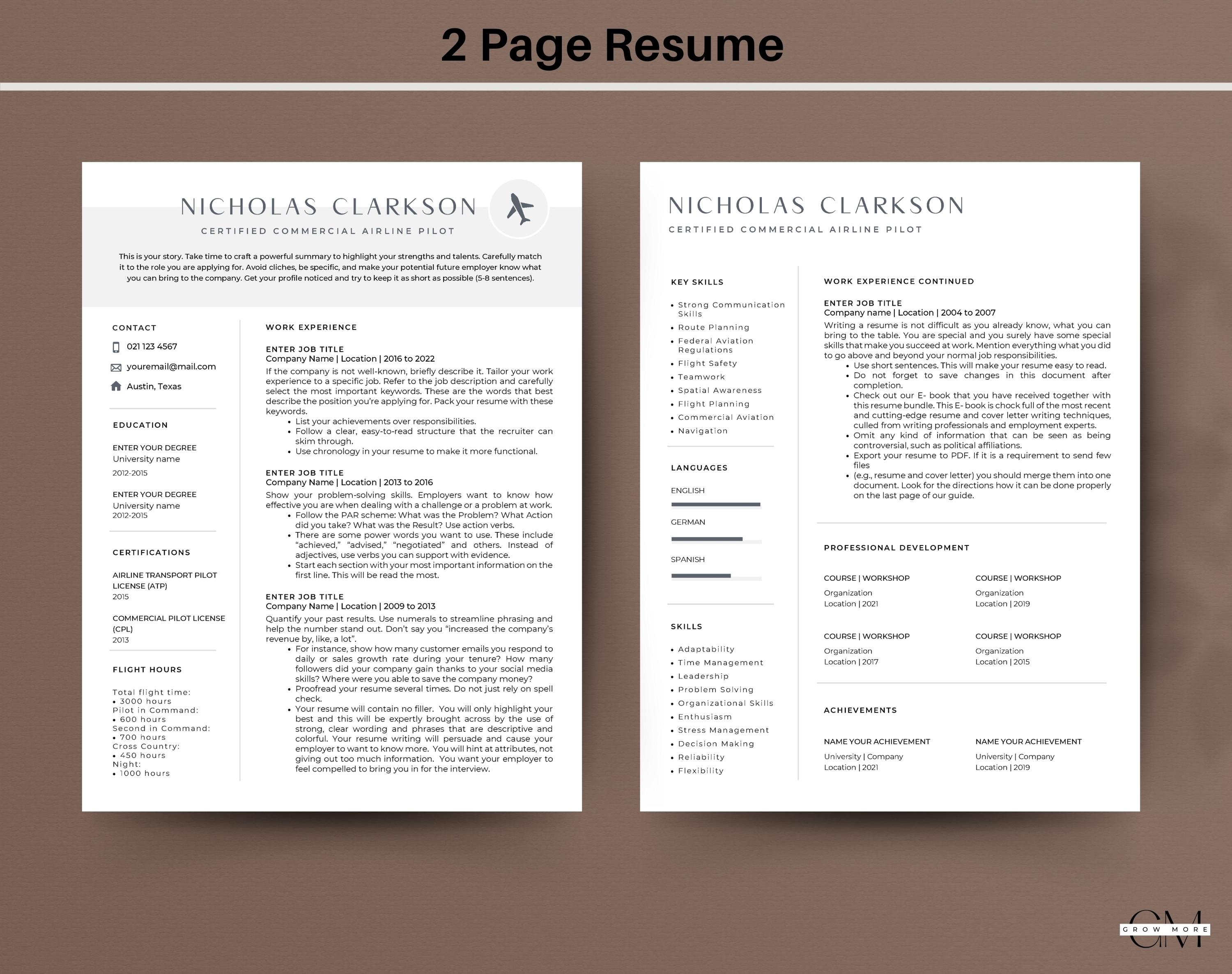 Airline Pilot Resume Template for Word, Modern Pilot Resume Template ...