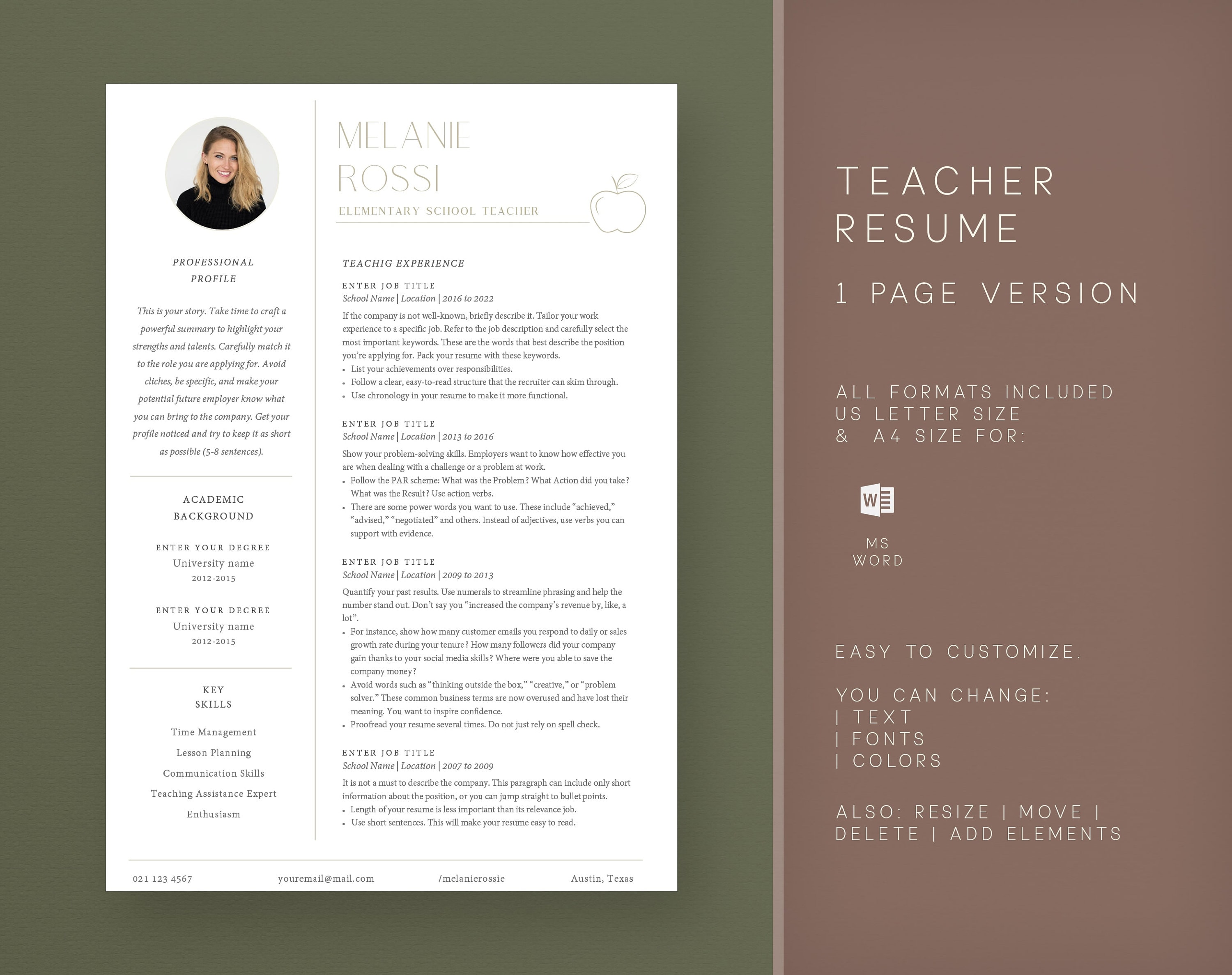 Modern Teacher Resume One & Two Pages With Cover Letter and References ...