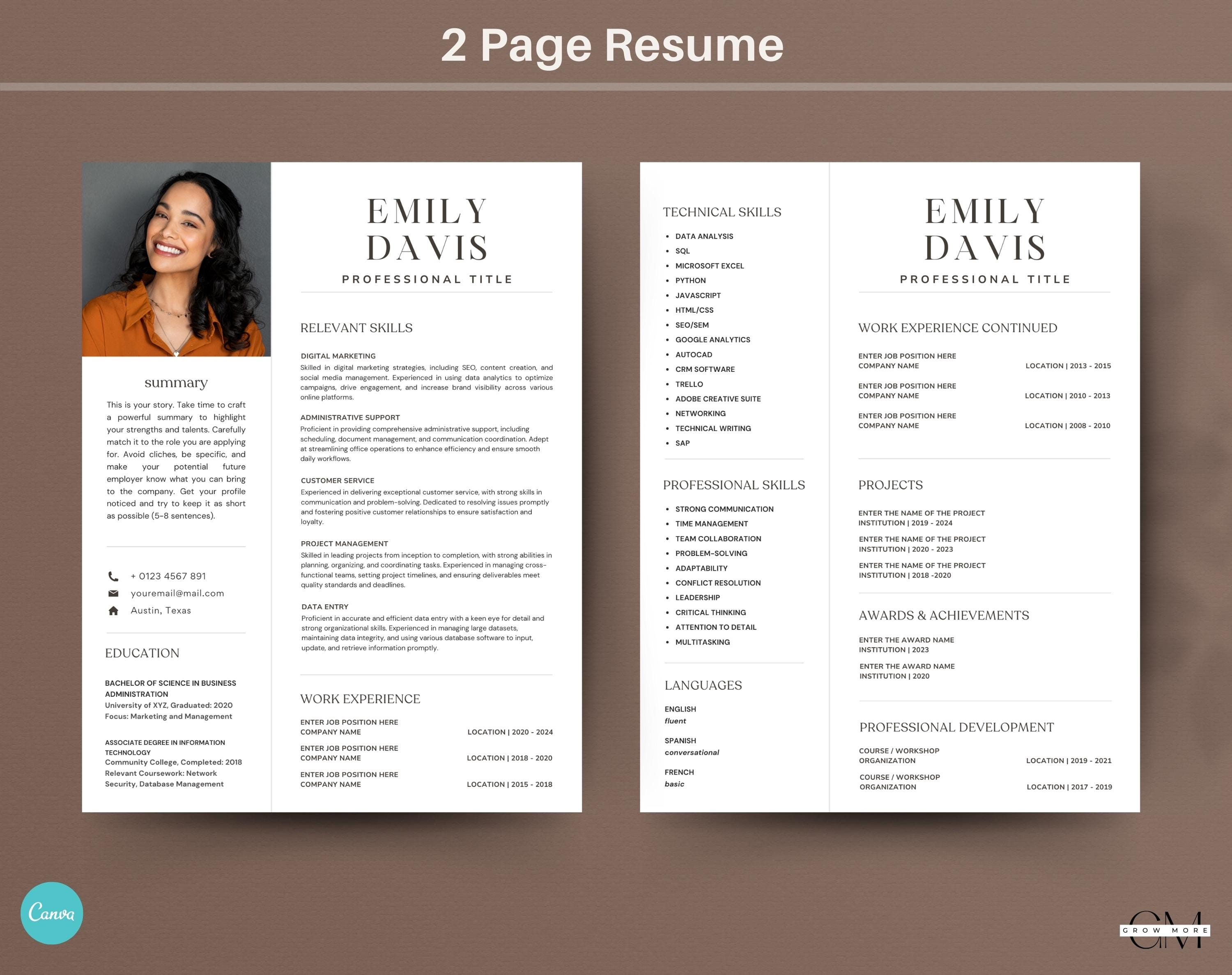 Combined Resume Template, Skill-based Chronological Resume, Hybrid ...