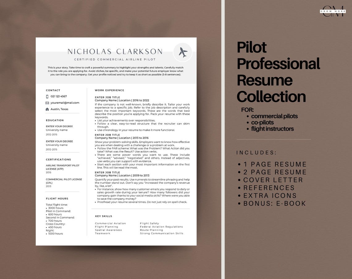 Airline Pilot Resume Template for Word, Modern Pilot Resume Template ...