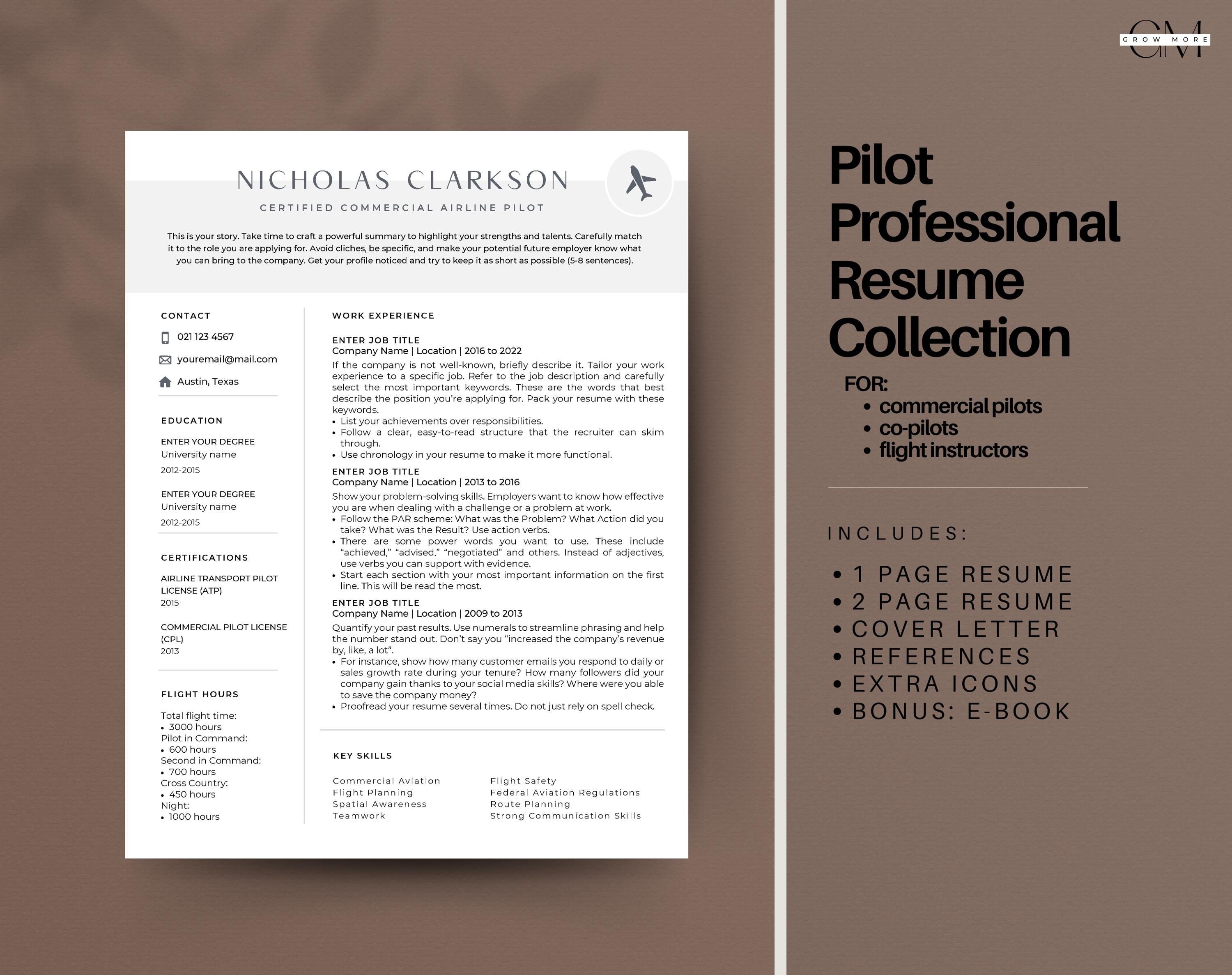 Airline Pilot Resume Template for Word, Modern Pilot Resume Template ...