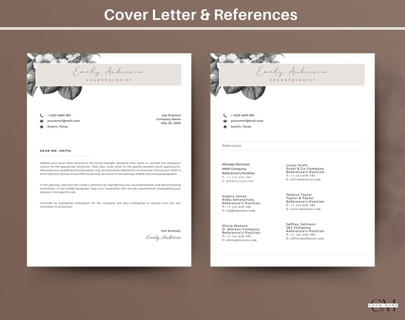 Esthetician Resume Template, Cosmetology Resume & Cover Letter, Floral ...