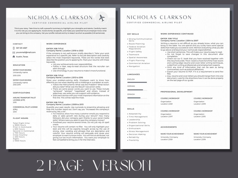 Airline Pilot Resume Template for Word, Modern Pilot Resume Template ...