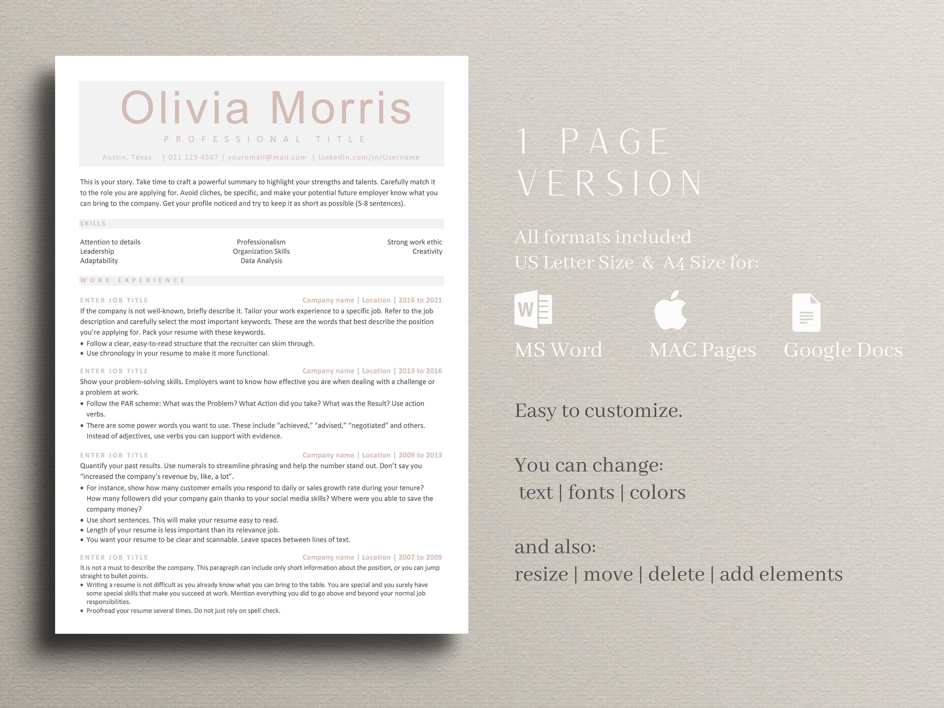 Resume Template ATS Google Docs, Word, Pages, Ats Friendly Resume, ATS ...