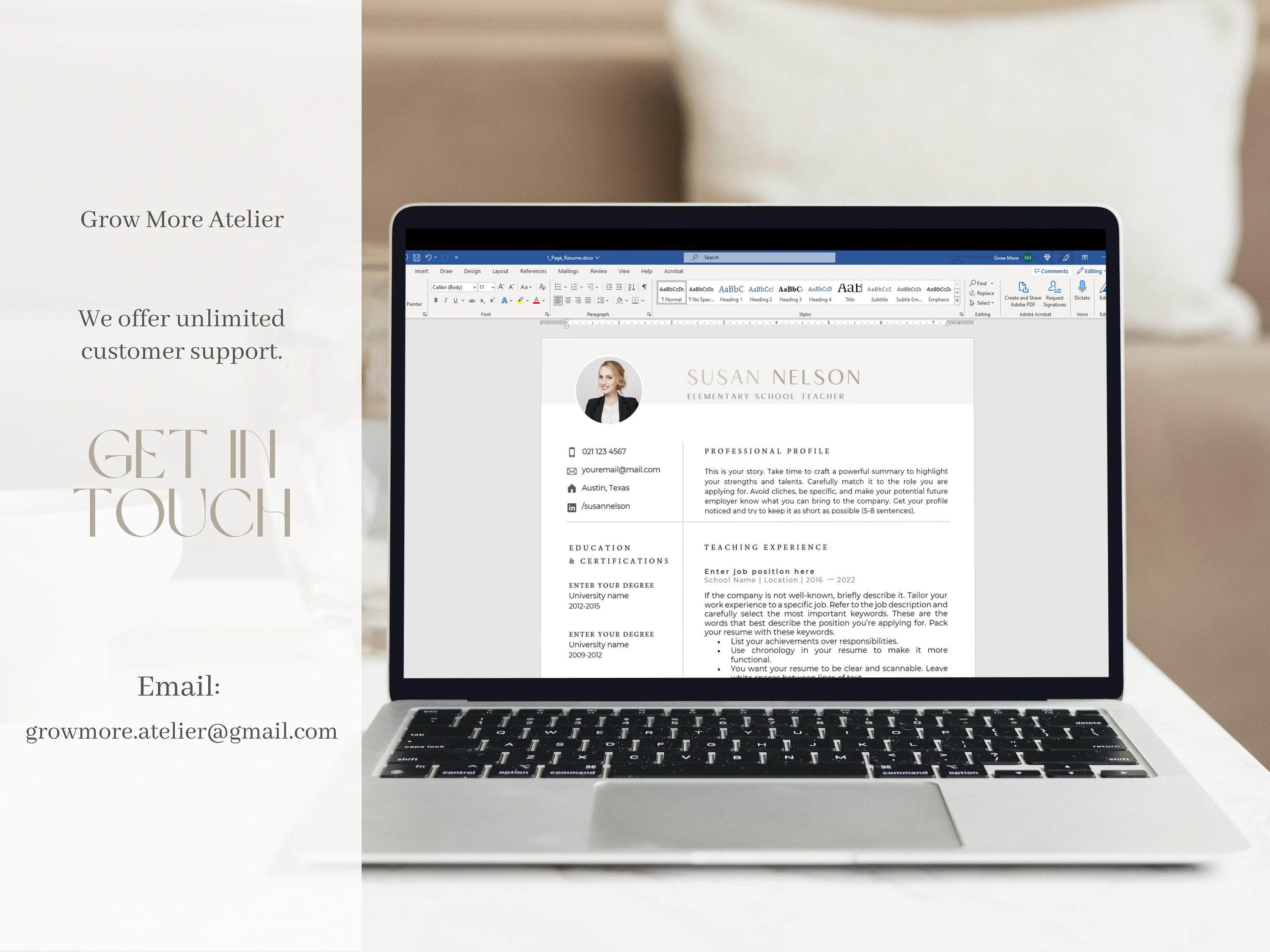 Teacher Resume Template With Cover Letter, Educator Resume One & Two ...