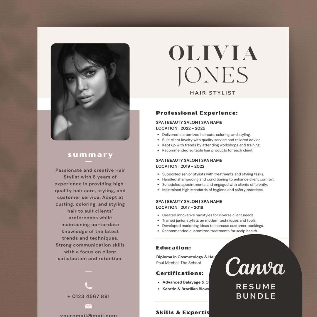 Pink Hair Stylist Resume Canva, Beauty Salon Resume, Colorist CV ...