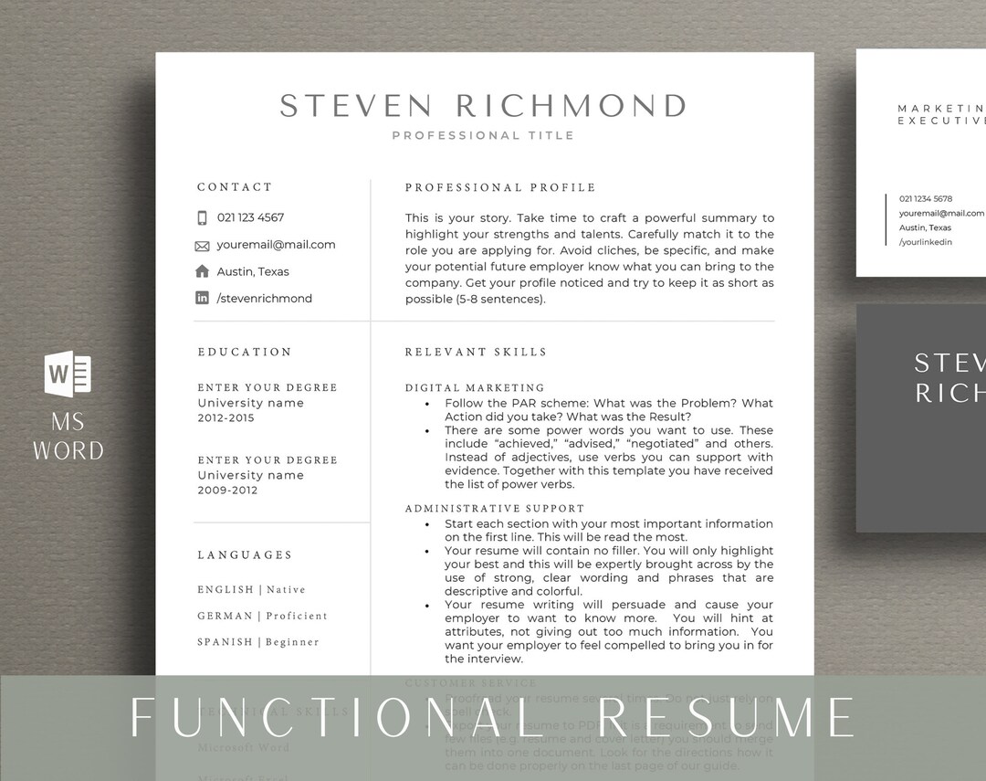 Functional Resume Skills Based, Career Change Resume With Cover Letter ...