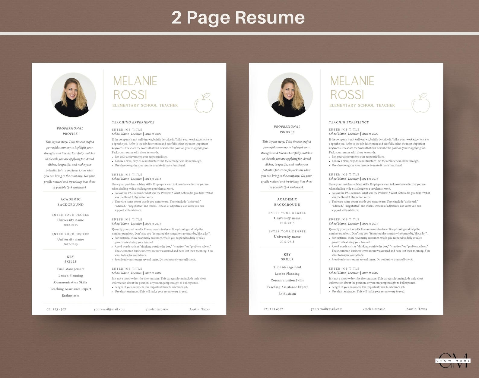 Modern Teacher Resume One & Two Pages With Cover Letter and References ...