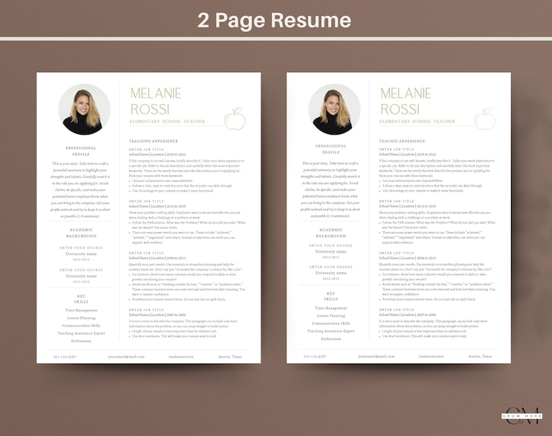 Modern Teacher Resume One & Two Pages With Cover Letter and References ...
