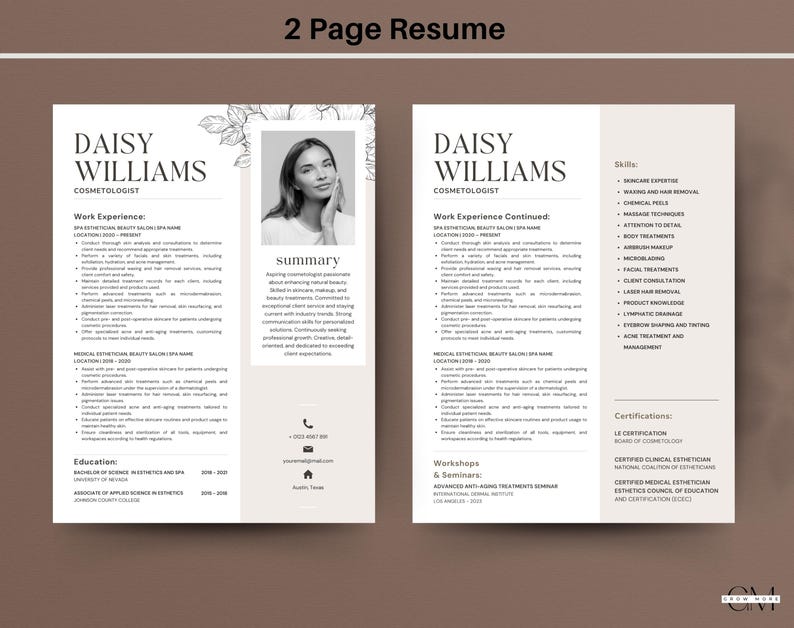 Cosmetologist Resume Template, Esthetician Resume Canva, Cover Letter ...