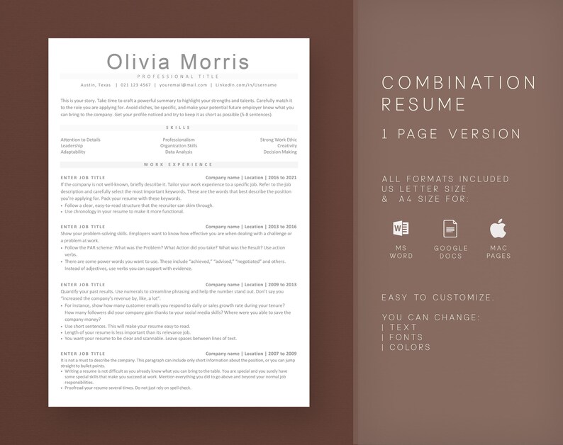 Resume Template ATS Google Docs, Pages, MS Word, 1 & 2 Pages ATS ...