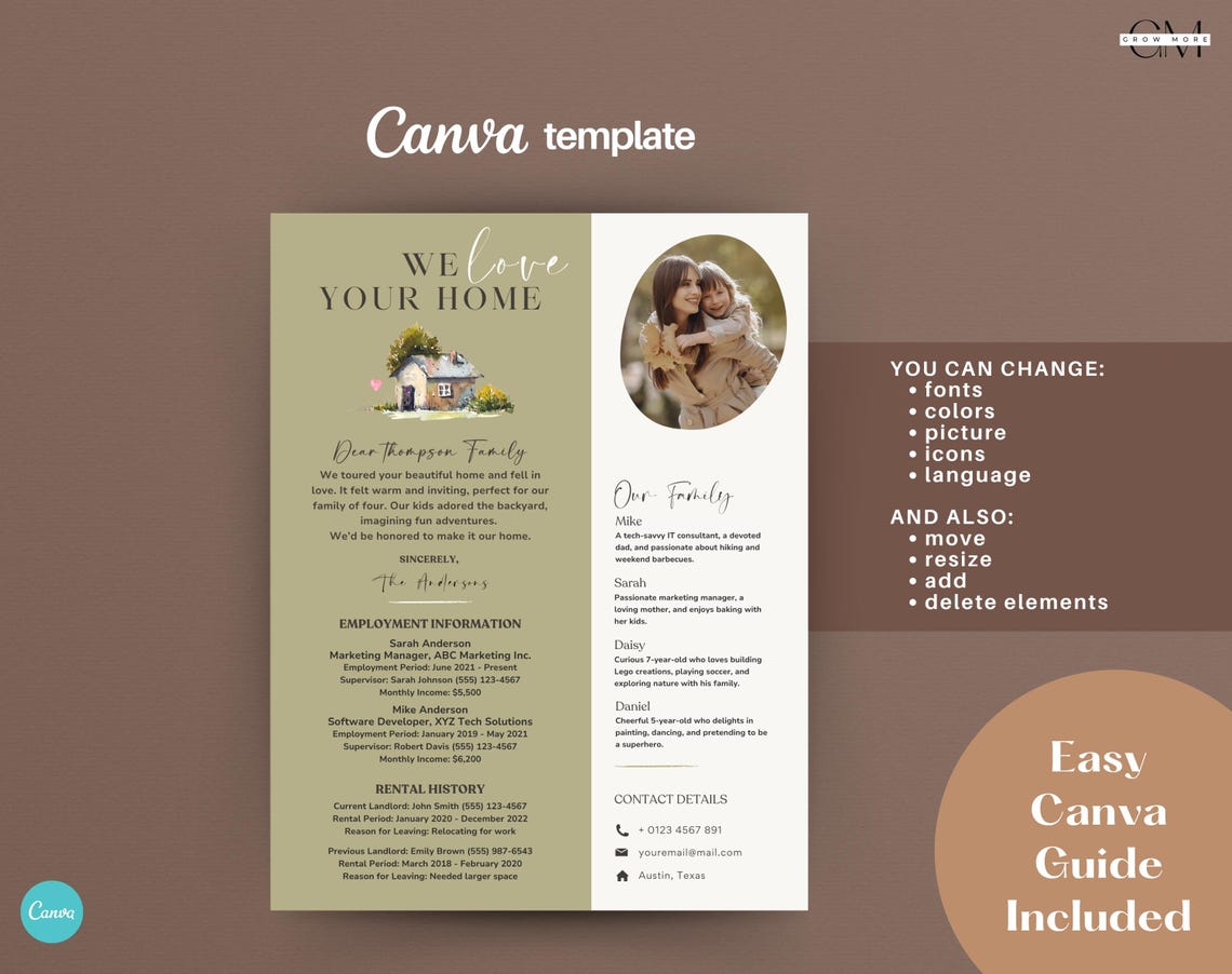 Rental Resume Template for Canva, Tenant CV Application Example, Rental ...