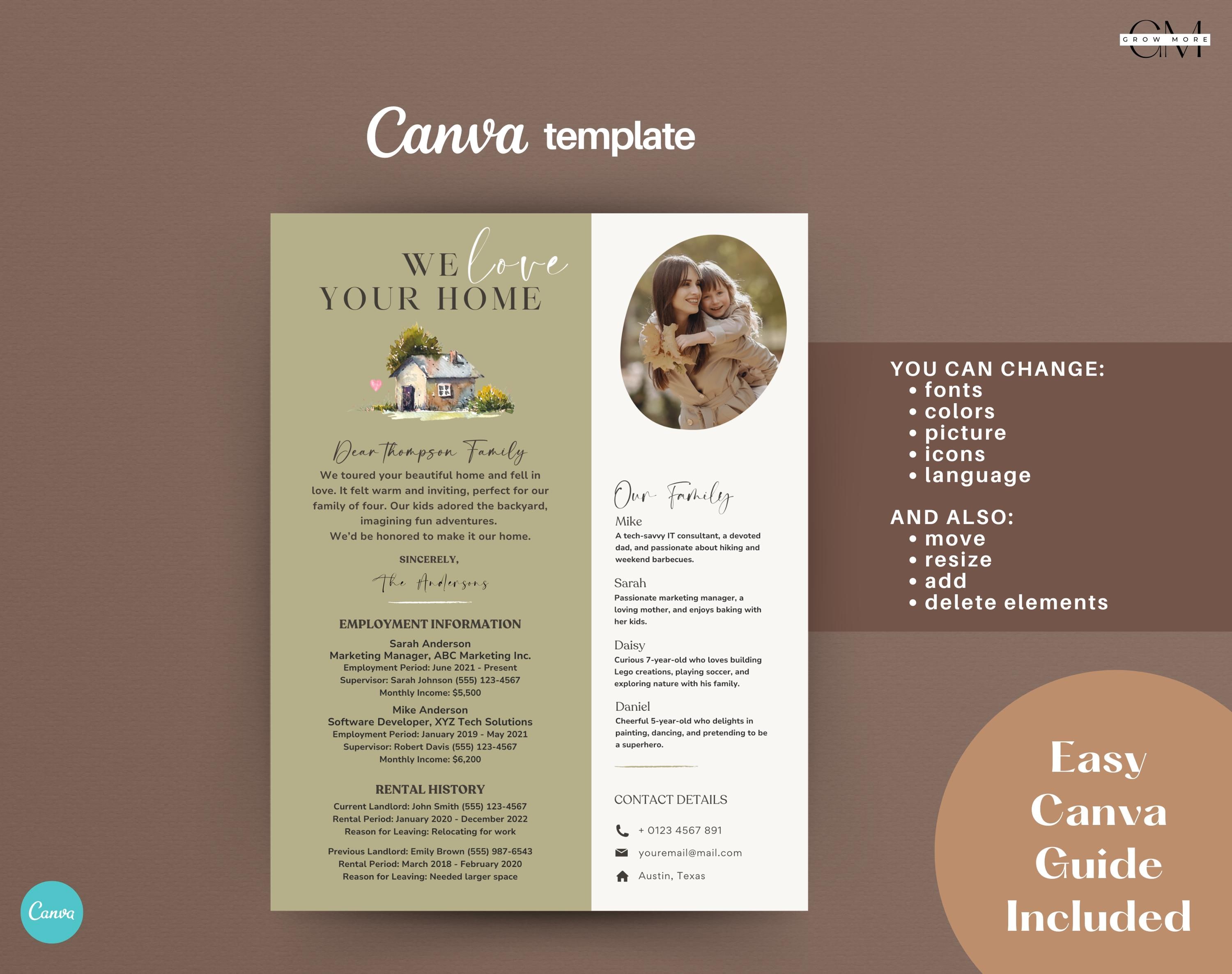Rental Resume Template for Canva, Tenant CV Application Example, Rental ...
