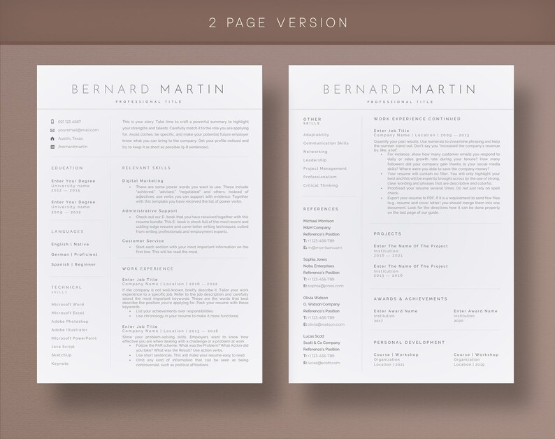 Combination Resume Template Hybrid Resume for Word One & Two - Etsy
