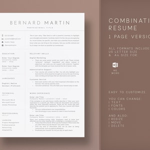 Combination Resume Template Hybrid Resume for Word One & Two - Etsy