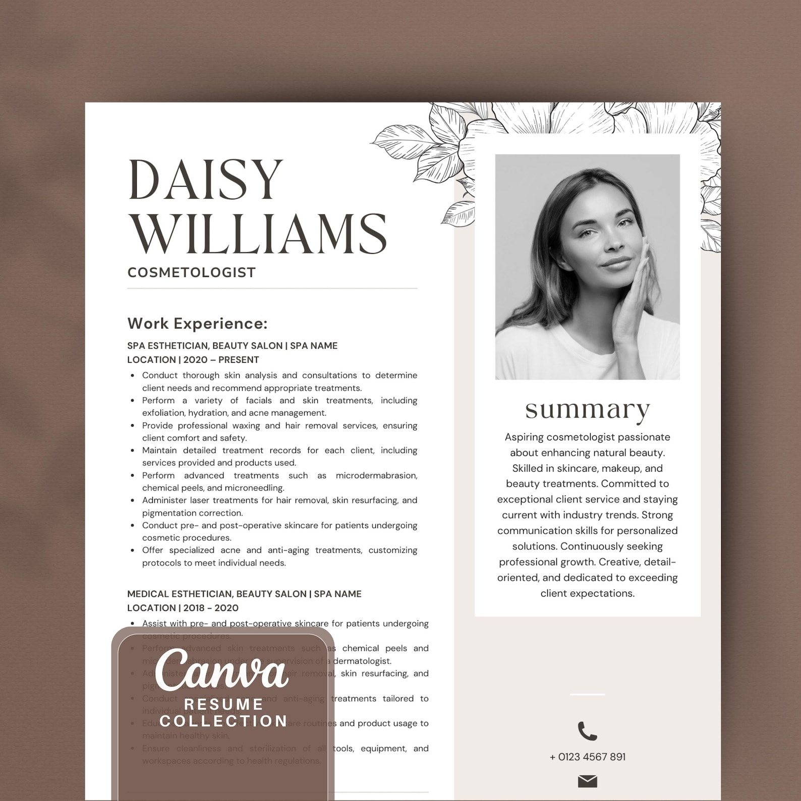 Cosmetologist Resume Template, Esthetician Resume Canva, Cover Letter ...