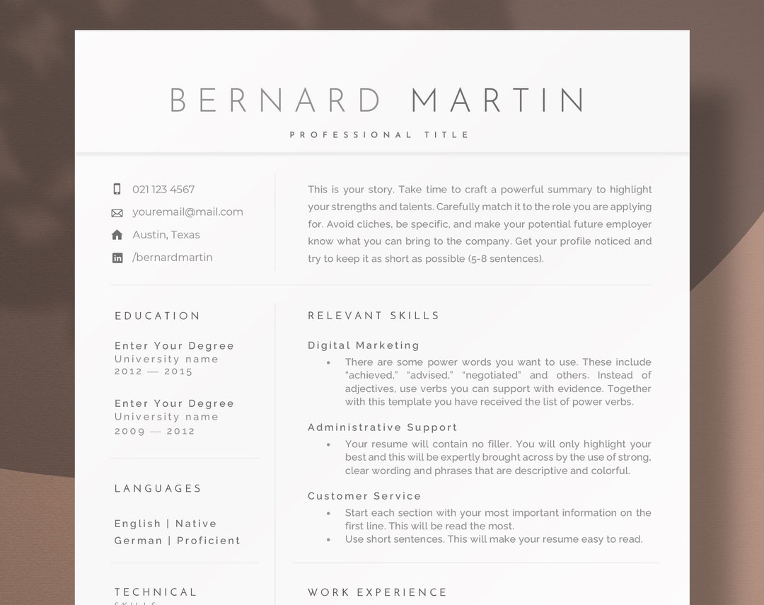 Combination Resume Template Hybrid Resume for Word One & Two - Etsy