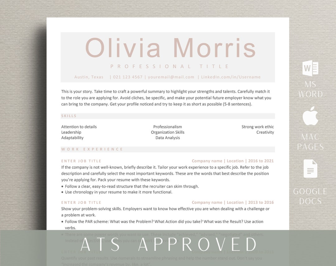 Resume Template ATS Google Docs, Word, Pages, Ats Friendly Resume, ATS ...