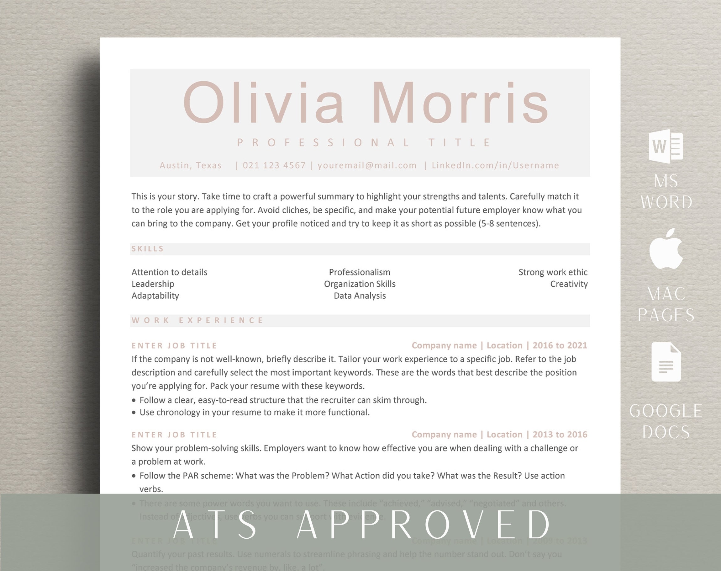 Resume Template ATS Google Docs, Word, Pages, Ats Friendly Resume, ATS ...