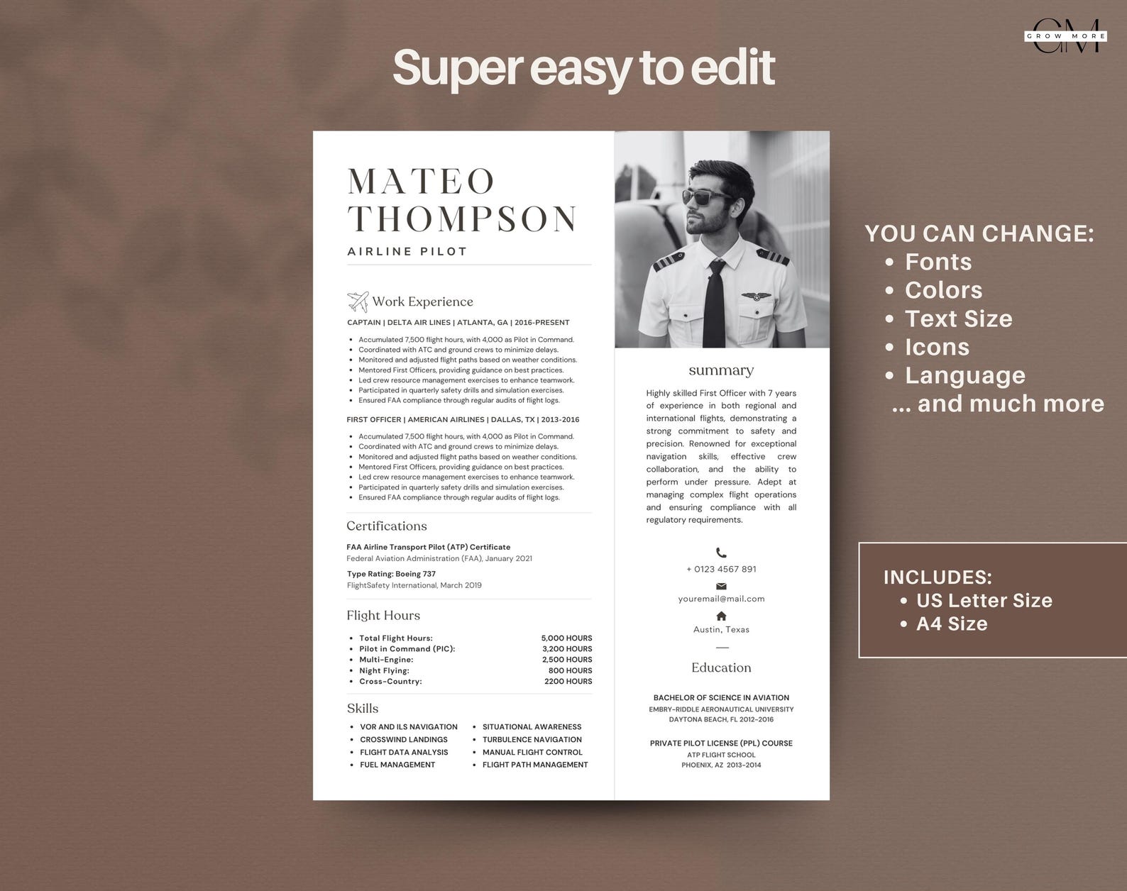 Pilot Resume Template, Aviation Application Bundle, Airline Pilot CV ...