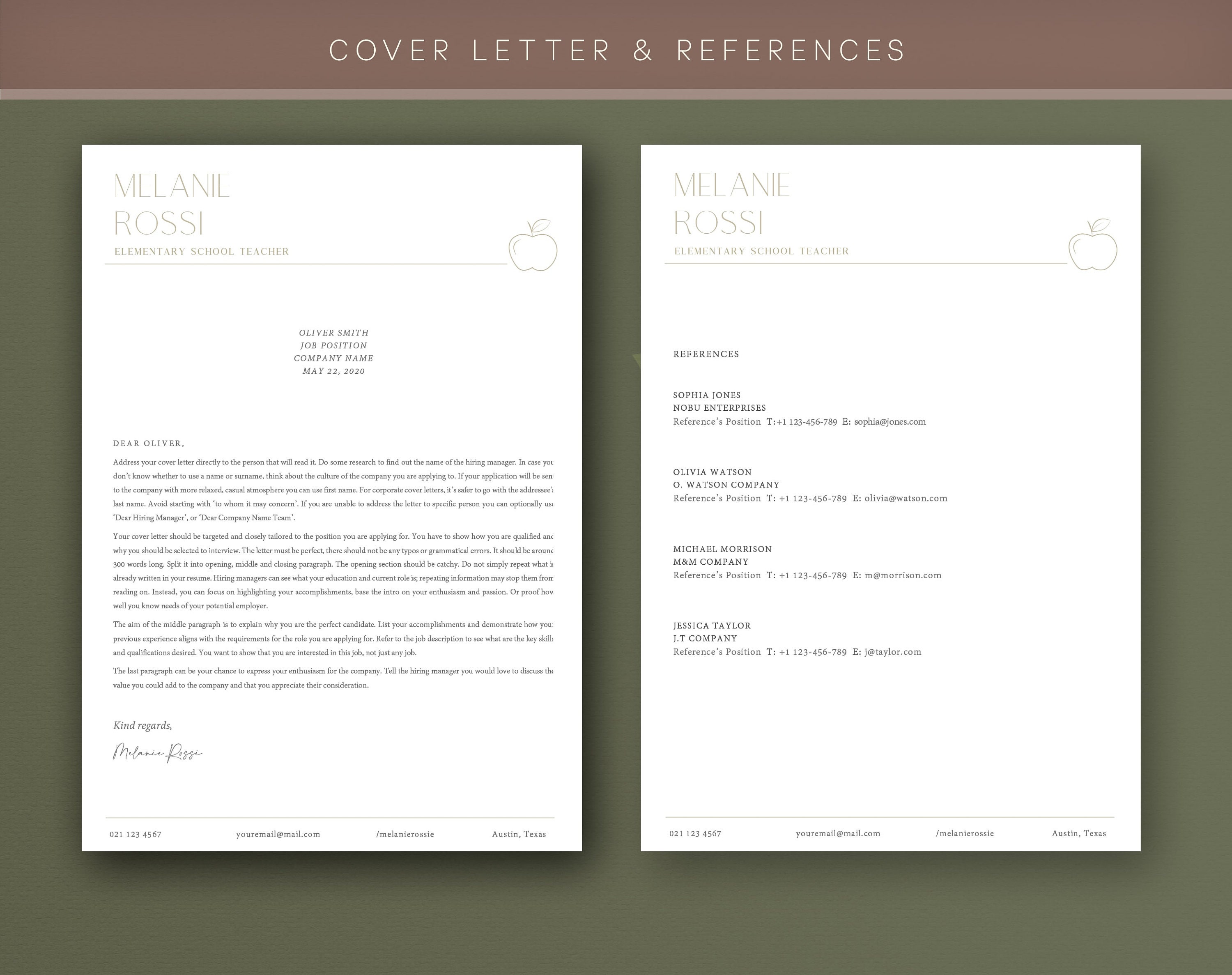 Modern Teacher Resume One & Two Pages With Cover Letter and References ...