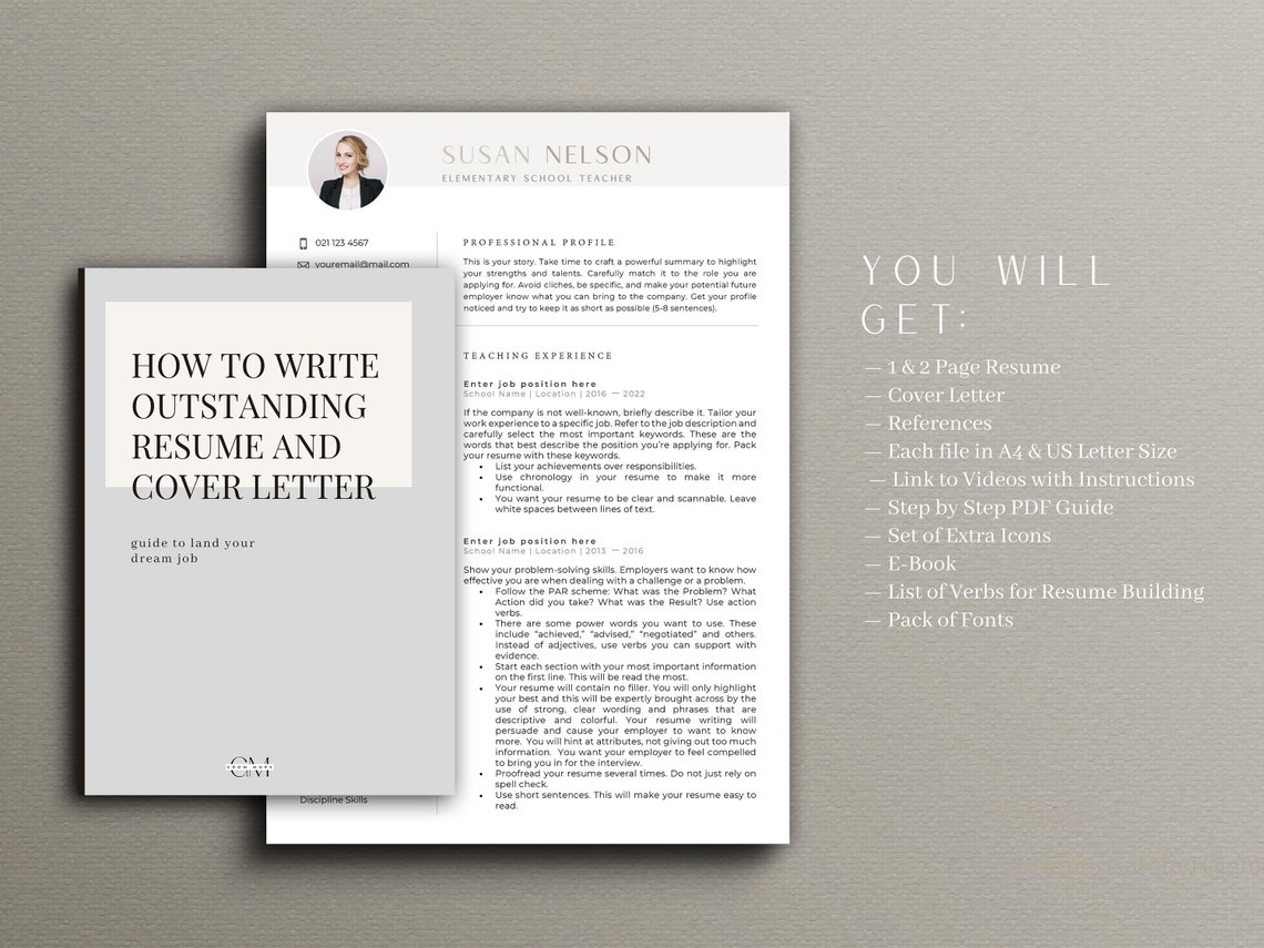 Teacher Resume Template With Cover Letter, Educator Resume One & Two ...