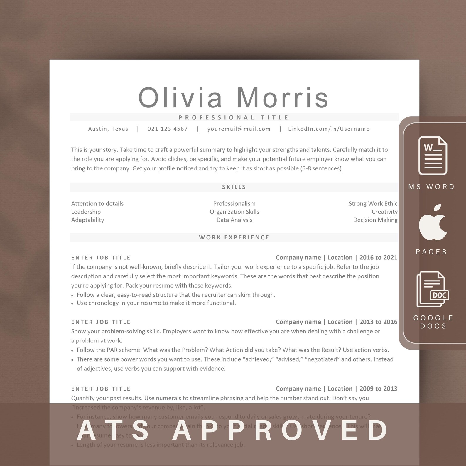 Resume Template ATS Google Docs, Pages, MS Word, 1 & 2 Pages ATS ...