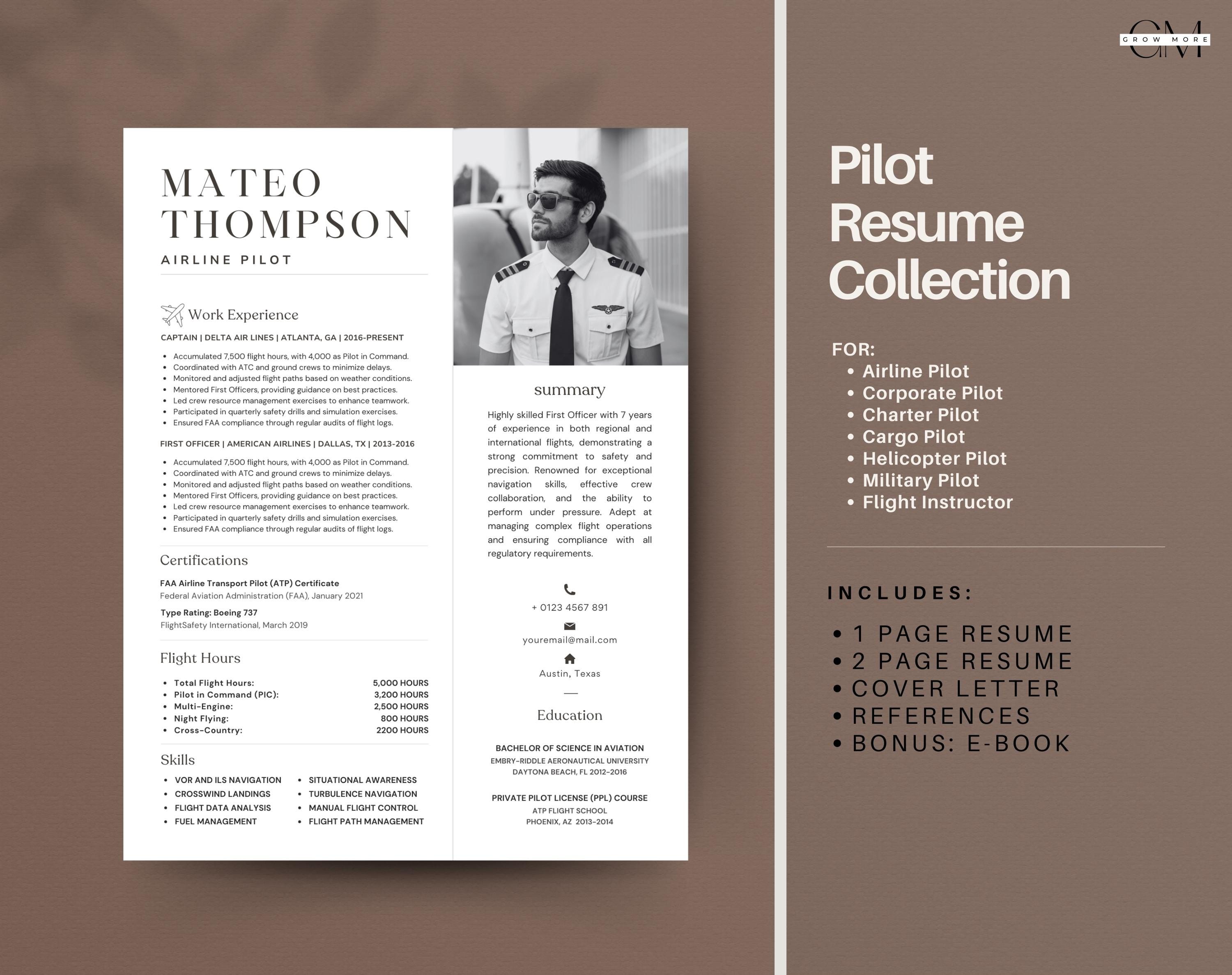 Pilot Resume Template, Aviation Application Bundle, Airline Pilot CV ...