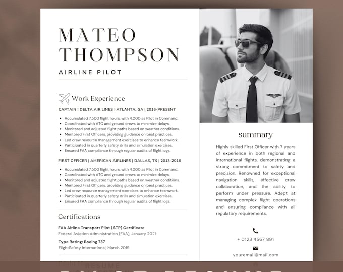 Pilot Resume Template, Aviation Application Bundle, Airline Pilot CV ...
