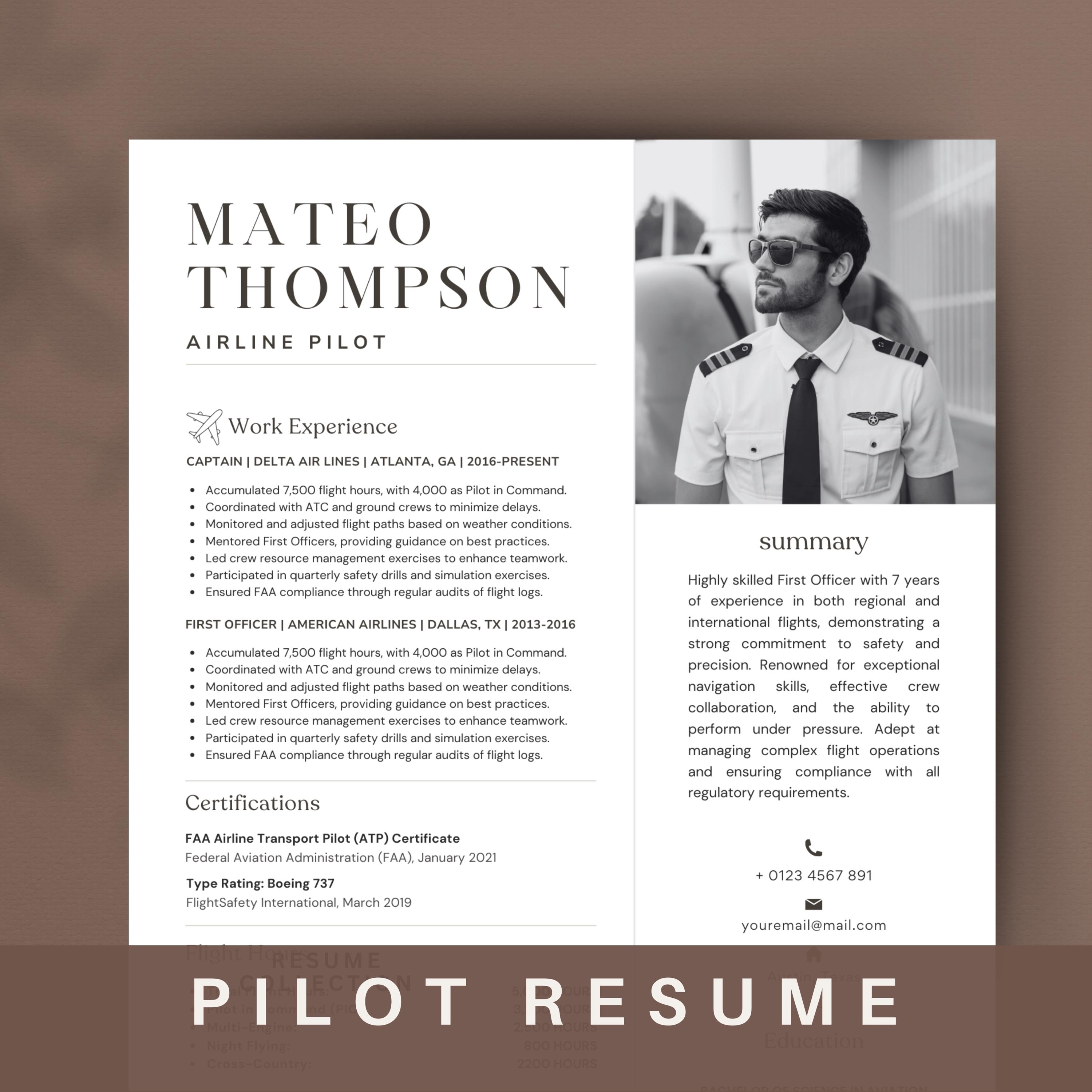 Pilot Resume Template, Aviation Application Bundle, Airline Pilot CV ...