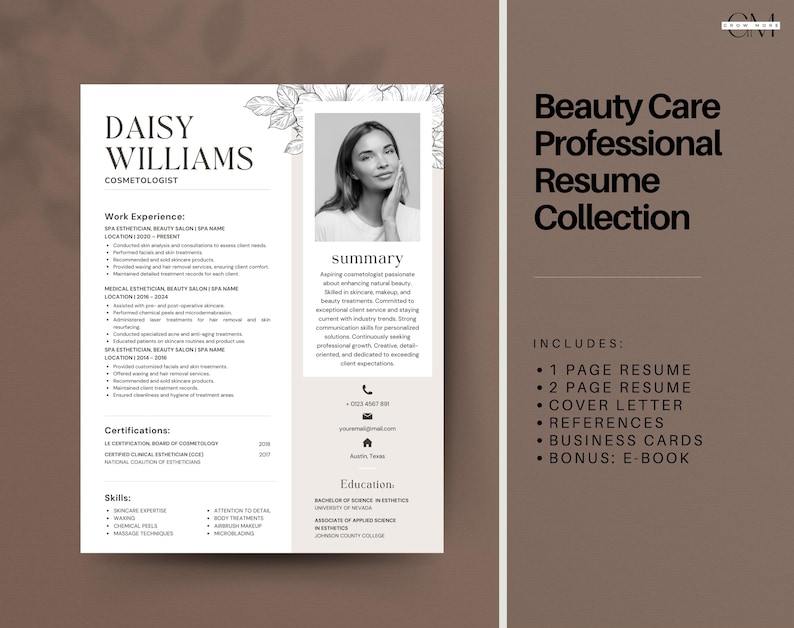 Cosmetologist Resume Template, Esthetician Resume Canva, Cover Letter ...