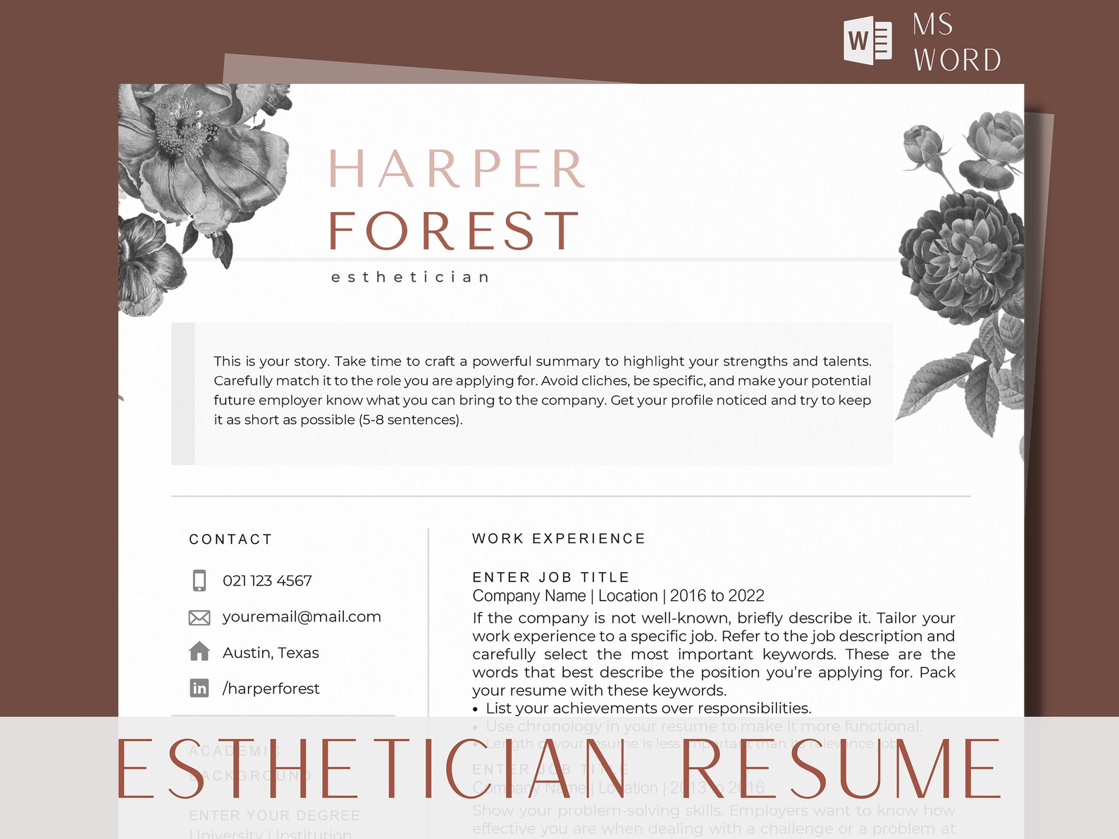 Esthetician Resume Template With Cover Letter, Cosmetologist Resume ...