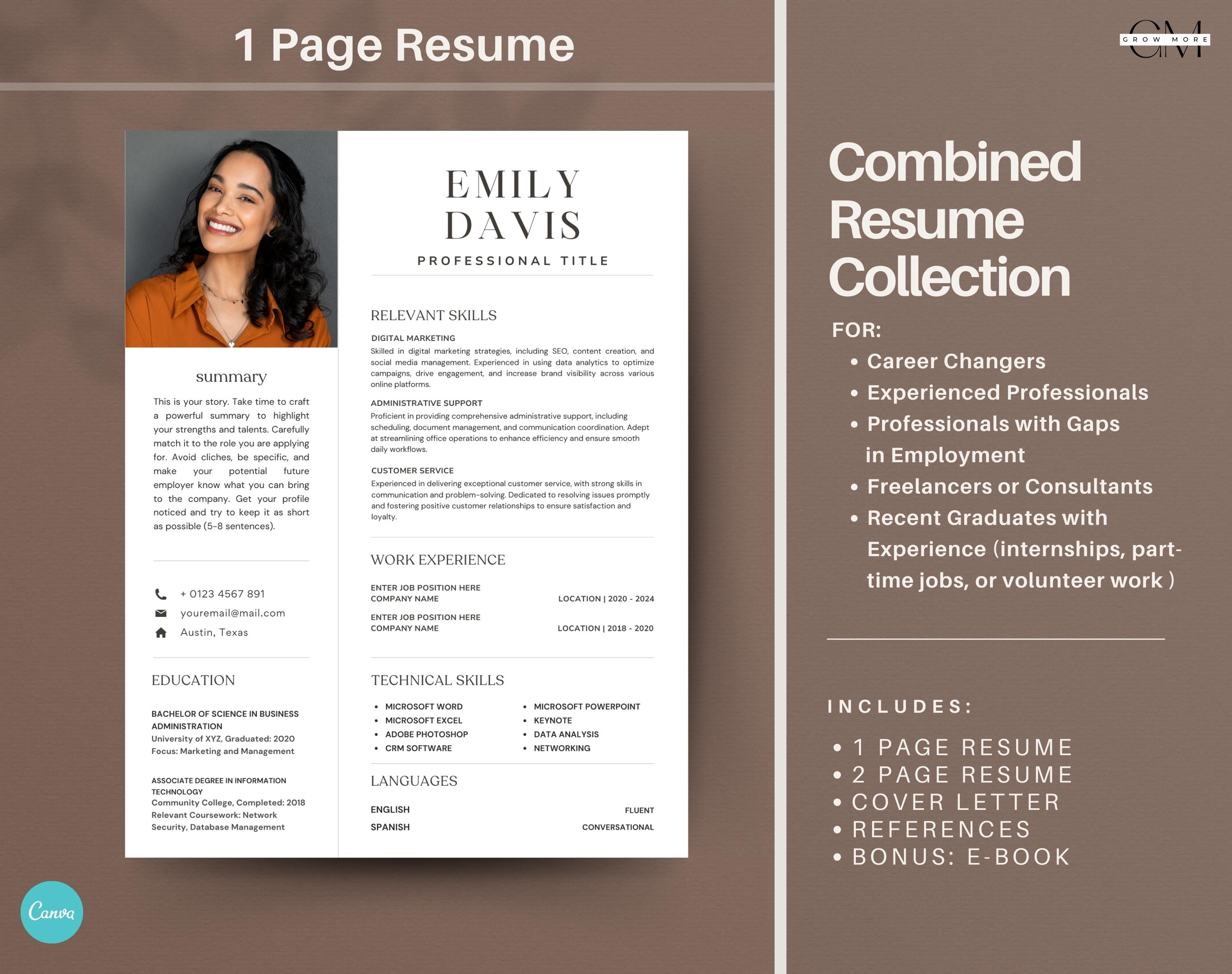 Combined Resume Template, Skill-based Chronological Resume, Hybrid ...