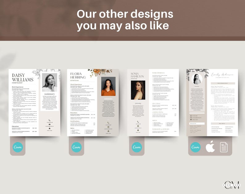 Esthetician Resume Template, Floral Cosmetology CV, Cover Letter (MS ...