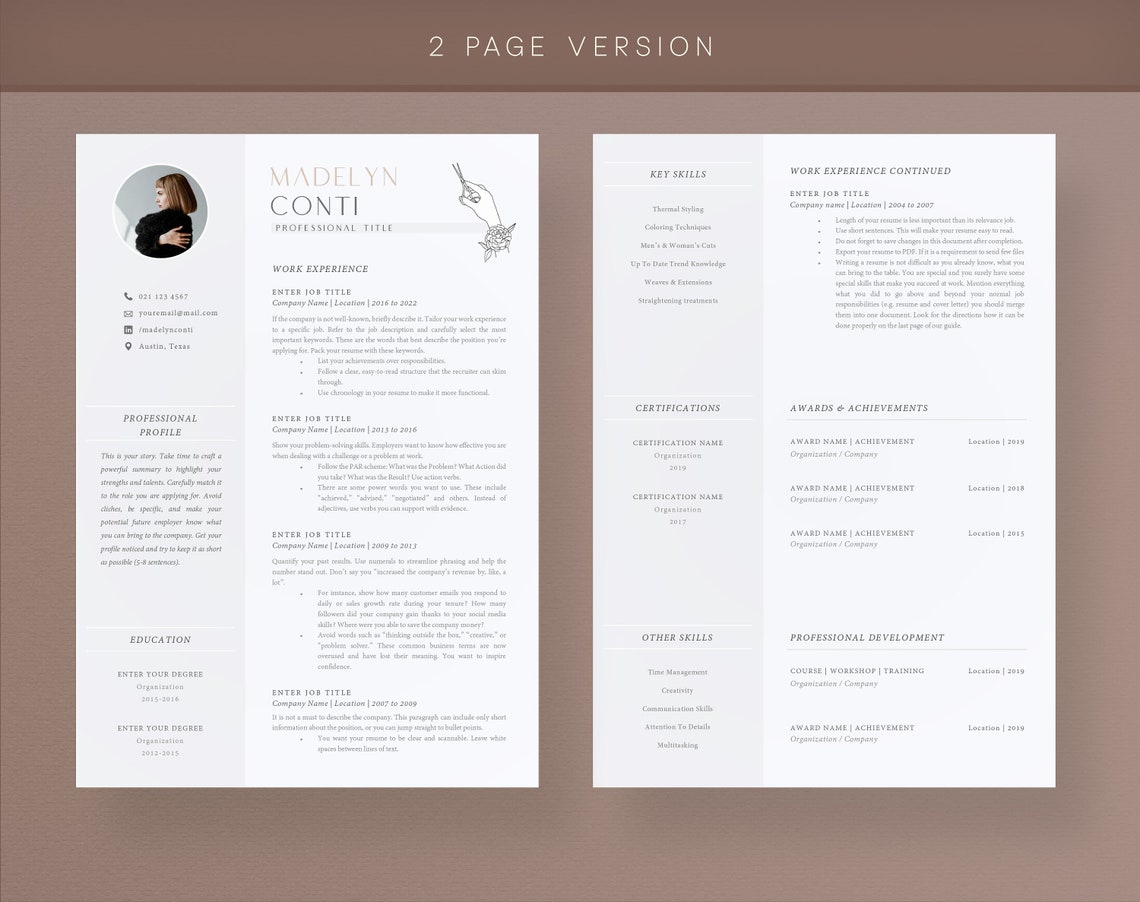 Hairstylist Resume Template Word With Cover Letter & References ...