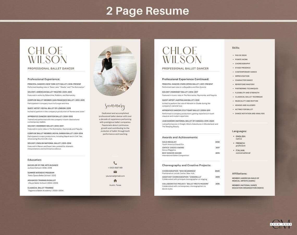 Ballet Resume Bundle for Canva, Resume Template Canva Resume, Cover ...