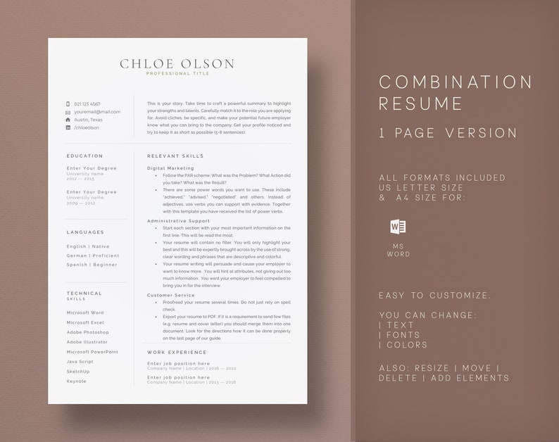 Functional Resume Template Skill Based Resume Career Change - Etsy