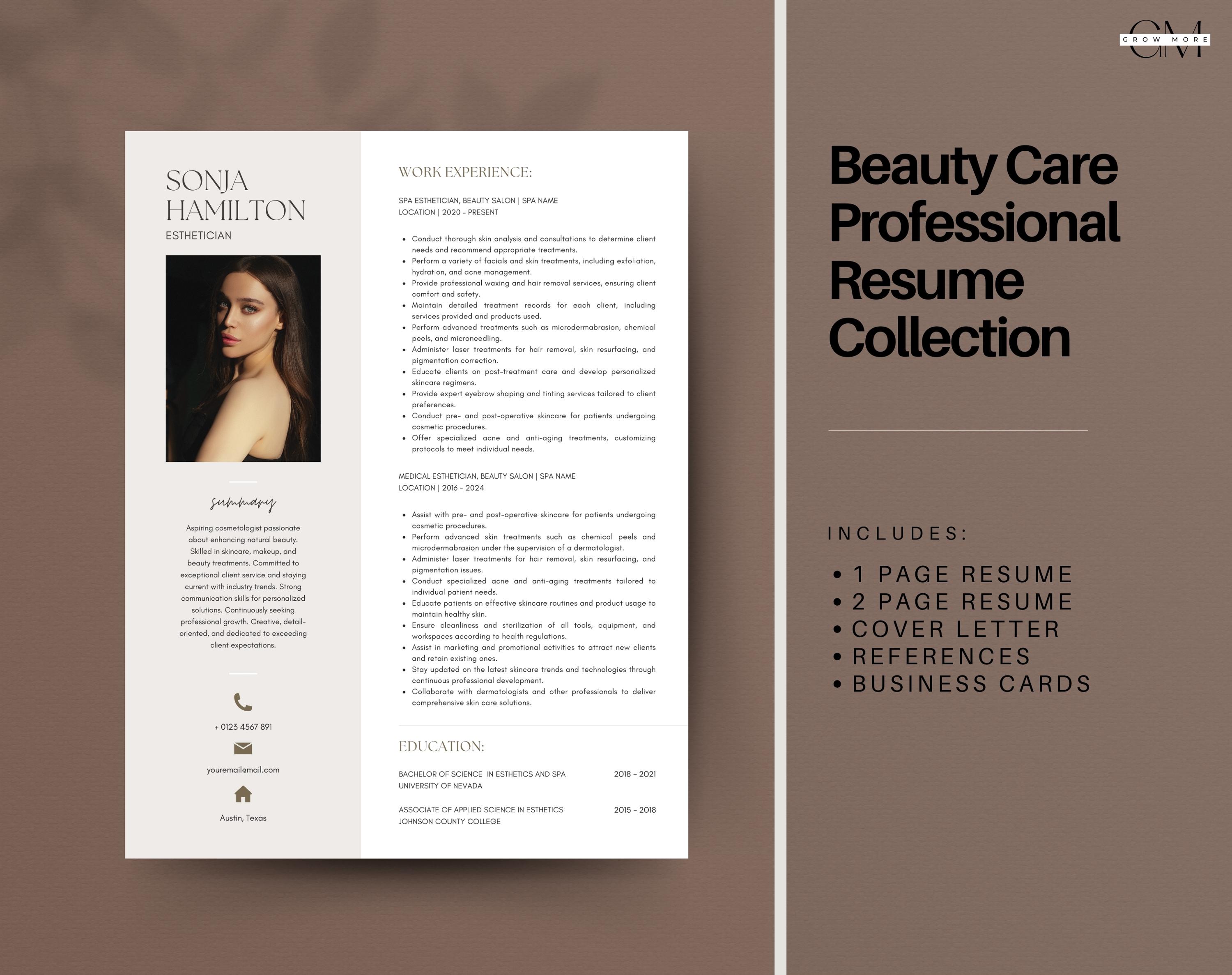 Esthetician Resume Template Canva, Esthetician Resume Template Kit Canva, Beautician CV Template ...
