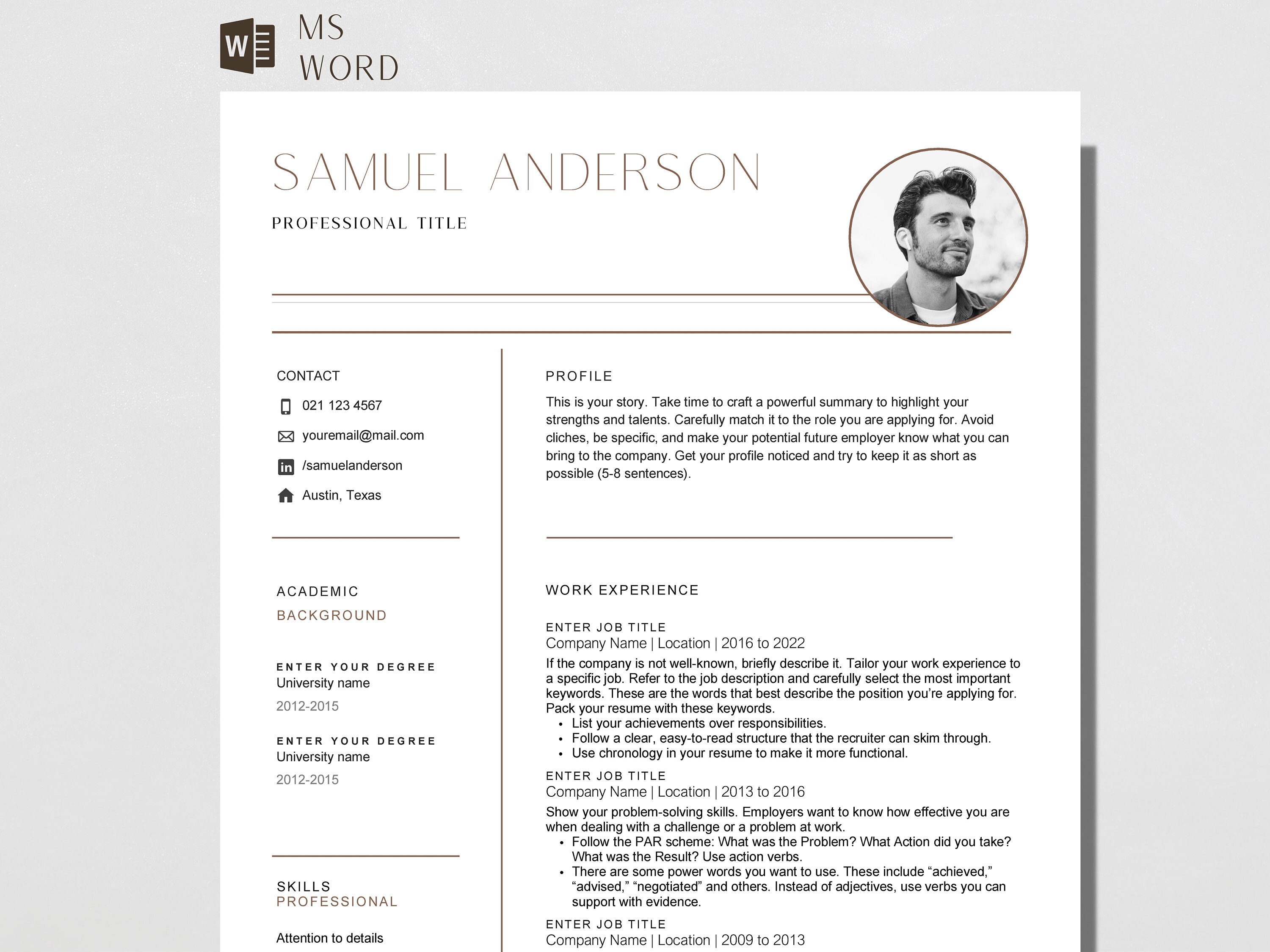 CV Resume Template Minimal for Word With Cover Letter, Resume Templates ...