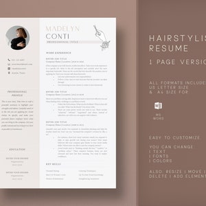 Hairstylist Resume Template Word With Cover Letter & - Etsy
