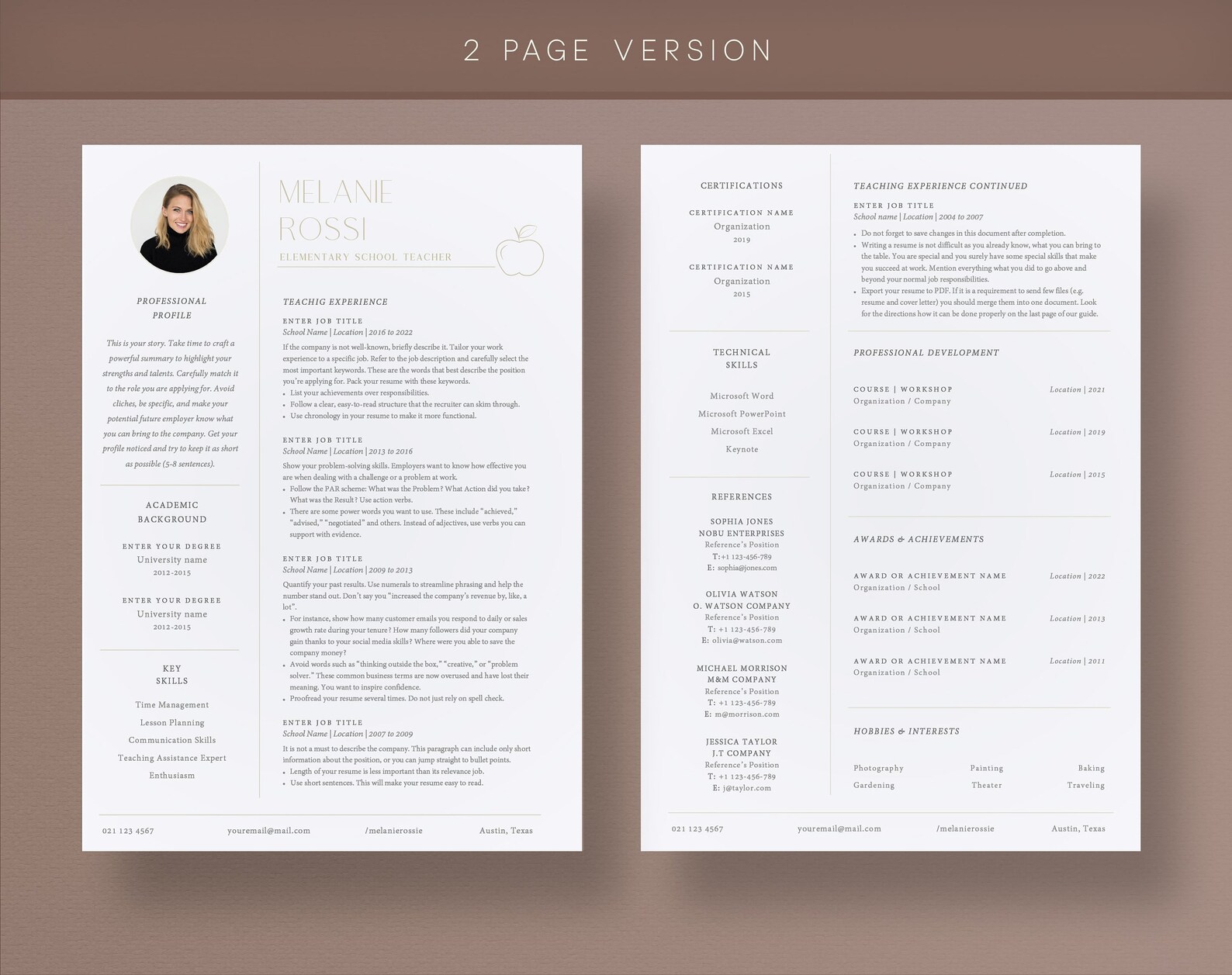 Modern Teacher Resume One & Two Pages With Cover Letter and - Etsy