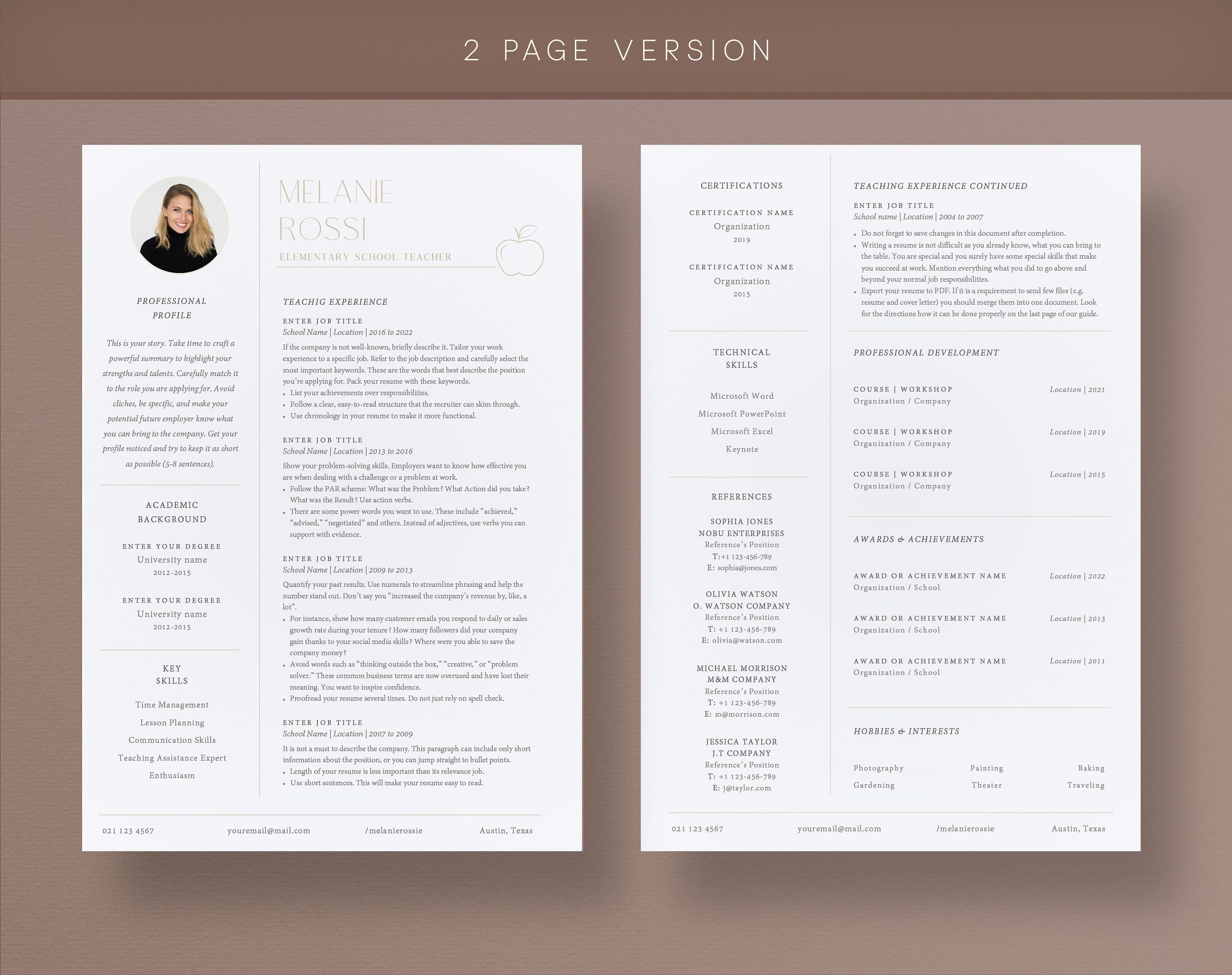 Modern Teacher Resume One & Two Pages With Cover Letter and - Etsy