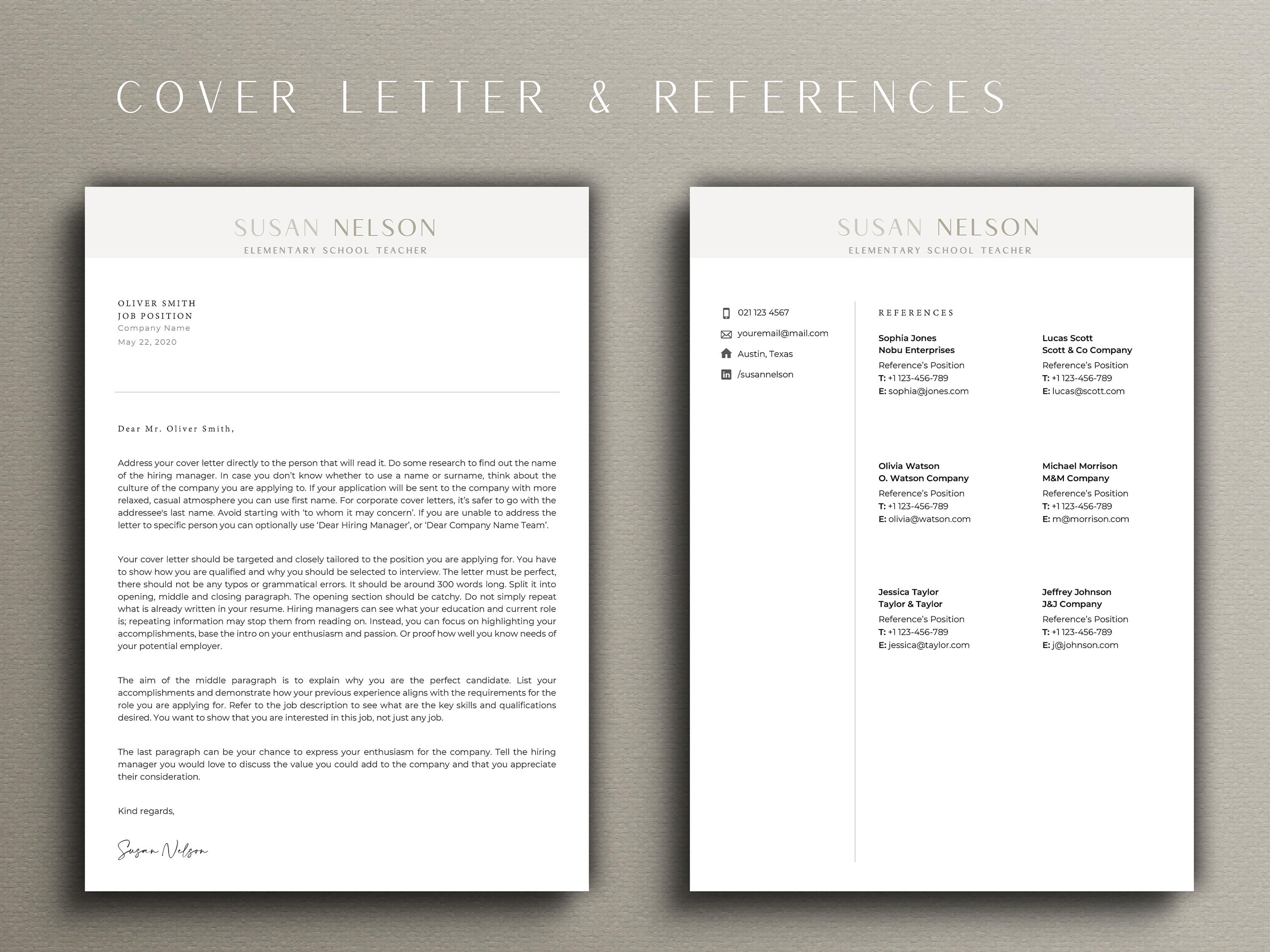 Teacher Resume Template With Cover Letter, Educator Resume One & Two ...