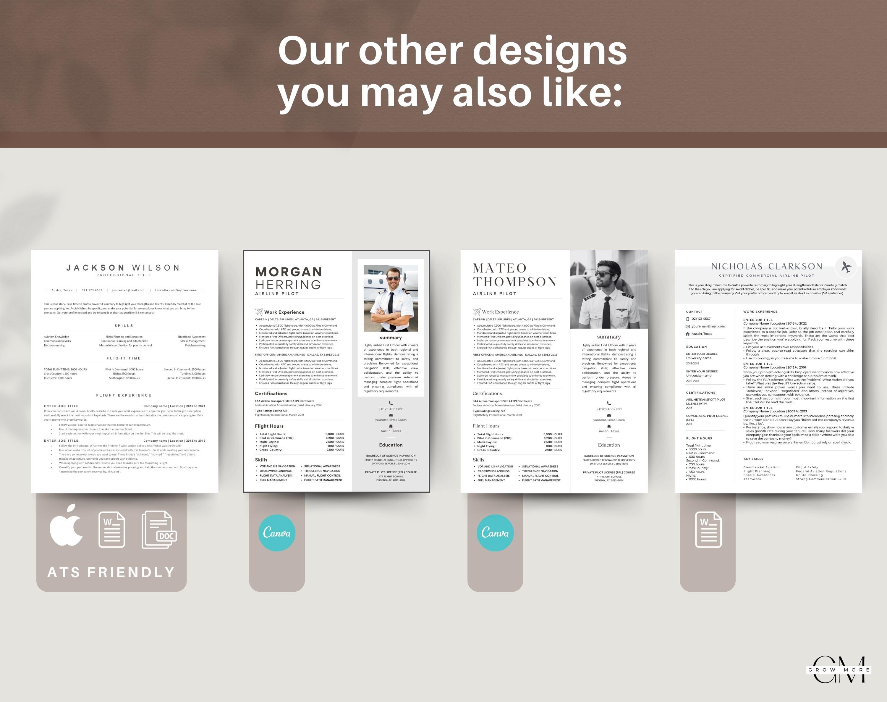 Professional Pilot Resume Template for MS Word and Google Docs, Airline ...