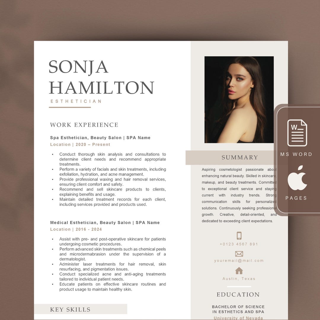 Esthetician Resume Template MS Word, Minimalist Future Esthetician CV ...